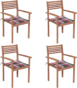 vidaXL Zahradní židle 4 ks podušky masivní teak [3062297] Barva: vínová červená