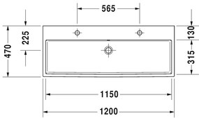 Duravit Vero Air- Umyvadlo broušené, na 2 baterie, 120x47 cm, bílá 2350120026