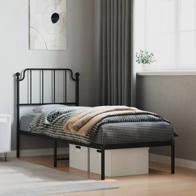 Kovový rám postele s čelem černý 80 x 200 cm - Default Title