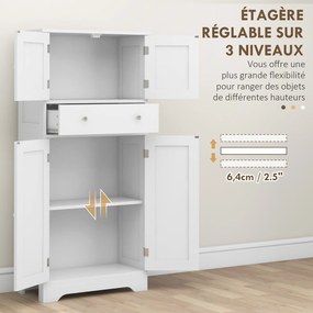 HOMCOM Moderní Kuchyňský Kabinet Buffet s Úložným Prostorem a Regály, Zásuvkou pro Jídelnu a Obývací Pokoj, 60 x 30 x 128 cm, Bílá