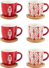 Dárková sada 6 espresso šálků s bambusovými podšálky Nutcrackers – 90 ml