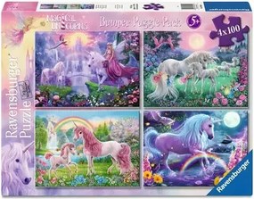 RAVENSBURGER Puzzle Magičtí jednorožci 2 / 4x100 dílků / 36x26 cm