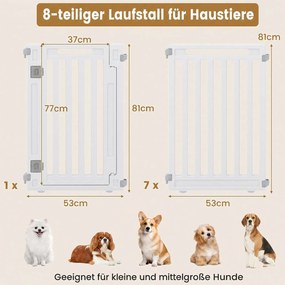 Costway Skládací ohradník pro psy z HDPE s 8 panely a uzamykatelnými dvířky