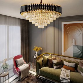 Toolight, stropní závěsná křišťálová lampa 9xE14 APP1058-CP, černá-zlatá, OSW-04400