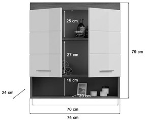 Nástěnná skříňka Scout, šedý dub/bílá lesk