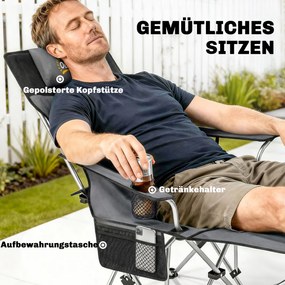 sada 2 skládacích kempingových křesel Rybářské křeslo s odnímatelnou opěrkou nohou Držák na pití Nosnost 120 kg Šedá barva