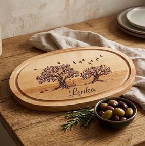 AMADEA Dřevěné servírovací prkénko - podnos oválné stromy, masivní dřevo, 30 cm