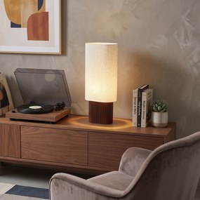 Japandi stojací lampa z ořechového dřeva s látkovým stínidlem 70cm - Lamel
