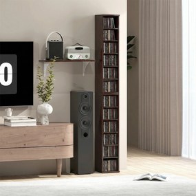 HOMCOM 2dílná sada sloupových regálů, úložný prostor na CD a DVD, 12 přihrádek, 21 x 22,5 x 88,5 cm, kapacita 204 CD, hnědá