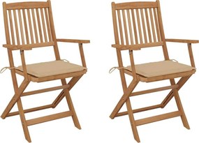 vidaXL Skládací zahradní židle s poduškami 2 ks masivní akáciové dřevo [3064591] Barva: Béžová