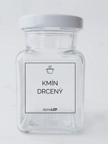 Samolepka na kořenky KMÍN DRCENÝ průhledná 5 × 5 cm základní písmo