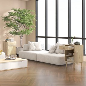 HOMCOM Noční stolek s ratanovými dvířky a policí + 1 zásuvka, bohémský design - 40 x 68,5 cm, přírodní
