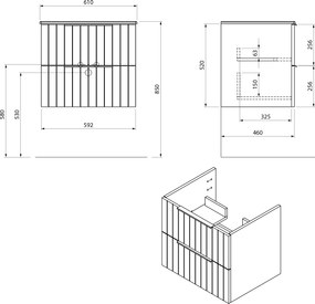 Sapho Cirasa Strip koupelnová skříňka pod umyvadlo 59,2 x 52 x 46 cm zásuvky verde zelená CR611-4444S