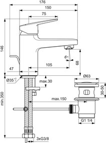 Ideal Standard Ceraplan - Umyvadlová baterie nízkotlaká s kovovou odtokovou garniturou, chrom BD217AA