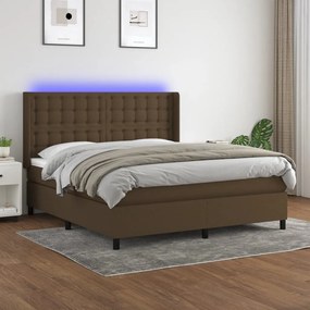 Box spring postel s matrací a LED tmavě hnědá 160x200 cm textil
