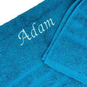 Azurově modrý ručník s vlastním textem 50 x 100 cm