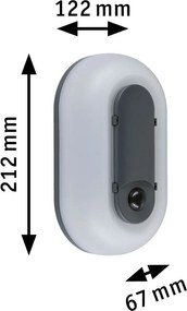 P 94958 LED venkovní nástěnné svítidlo Elunor pohybové čidlo IP65 podlouhlé 122x212mm 2200 - 4000K 18,5W 230V antracit/bílá polykarbonát - PAULMANN