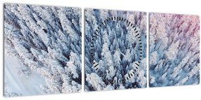 Obraz zasněžených stromů (s hodinami) (90x30 cm)