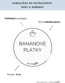 BANÁNOVÉ PLÁTKY – průhledná samolepka na dózu, základní písmo, 5 cm | DomaLEP