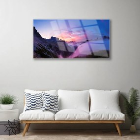 Obraz na skle Mlha Hory Východ Slunce 140x70 cm