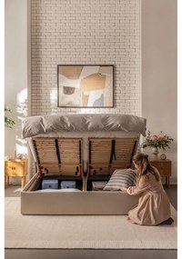 Béžová čalouněná dvoulůžková postel s úložným prostorem s roštem 180x200 cm Thessa Pillow – Bonami Selection