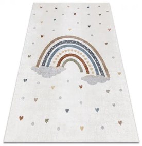 Dětský kusový koberec BONO 724 Duha Srdíčka pratelný krémový světle šedý Rozměr: 160x220 cm