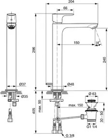 Ideal Standard Connect Air - Umyvadlová baterie Slim s výpustí | Silve