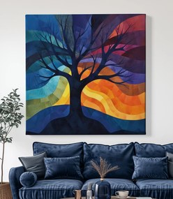 Obraz na plátně - Strom života Slunce za obzorem FeelHappy.cz Velikost obrazu: 60 x 60 cm