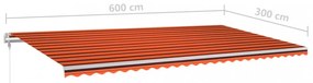 Ručně zatahovací markýza se sloupky a LED světlem 600x300 cm Dekorhome Hnědá / oranžová