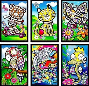 _Ostatní 1_ Obrázek nalepovací třpytivý 10x15cm samolepková mozaika zvířátka 6 druhů 22900291