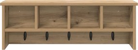 věšák, nástěnný, 4 poličky, háčky, kompozitní dřevo, 26x75x16 cm, dub artisan, Dekorino TK20260021