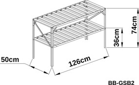 Zahradní regál do skleníku BestBerg BB-GSB2 / 2 police / 126 x 50 x 75 cm / stříbrná