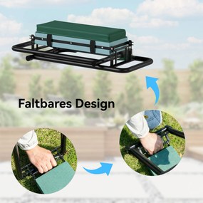 Outsunny skládací zahradní podložka a stolička s kolenní podložkou, kapsou na nářadí a nastavitelnými nohami — nosnost 150 kg, 60,5 × 29 × 50 cm, zel…