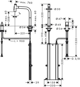 Hansgrohe M71, dřezová baterie M7120-H200 s výsuvnou sprškou, 2-otvorová instalace, sBOX, chromová, 73818000
