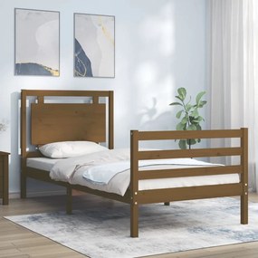 Rám postele s čelem medově hnědý 90 x 200 cm masivní dřevo,  3194039