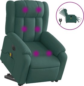 Elektrické zvedací masážní polohovací křeslo zelené textil 3205358