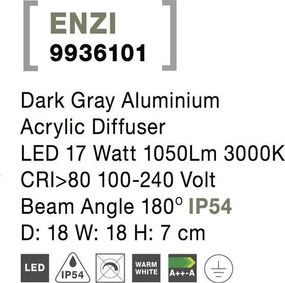NV 9936101 Venkovní nástěnné svítidlo ENZI tmavě šedý hliník akrylový difuzor LED 15W 3000K 100-240V 180st. IP54 - NOVA LUCE