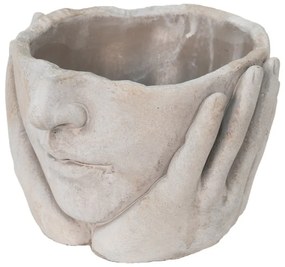 Béžovo-šedý cementový květináč ruce podpírající obličej – 19x19x13 cm