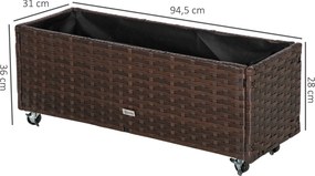 Zvednutý záhon Outsunny z poly ratanového materiálu s kolečky a odvodňovacími otvory, květináč Kávově hnědá 94,5 x 31 x 36 cm