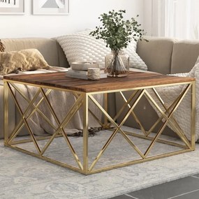 vidaXL Konferenční stolek zlatý nerezová ocel a pražcové dřevo