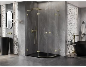 Mexen Lunar, L půlkruhový výklopný sprchový kout 100 x 70 cm, 8mm čiré sklo, zlatý matný profil, 833L-100L-070P-55-00