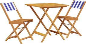 3dílný bistro set modrý a bílý textil a masivní dřevo 3281873