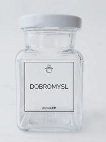 Samolepka na kořenky DOBROMYSL průhledná  5 × 5 cm základní písmo