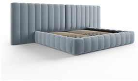 Světle modrá čalouněná dvoulůžková postel s úložným prostorem a roštem 200x200 cm Gina – Milo Casa