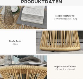 Outsunny Kulatý konferenční stolek Konferenční stolek se skleněnou deskou Dutý bubnový design Zahradní stolek na terasu Kovová béžová |