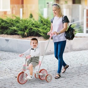 Costway Dětské kolo 4 v 1 předškolní kolo s rukojetí pro rodiče růžové, růžový