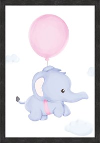 Plakát zvířátka sloník na balónku - Obraz, Plakát Velikost: B2 - 50x70 cm, Volba rámu: s černým rámem