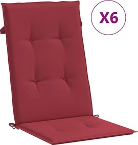 Podušky na židli vysoké opěradlo 6 ks vínové 120x50x3 cm textil 314115