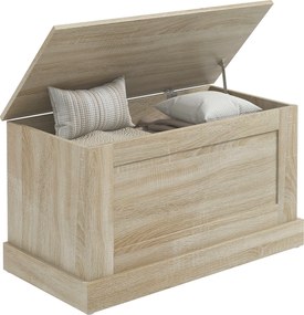 HOMCOM Dřevěný Úložný Truhla, Hračková Truhla s Bezpečnostním Pántem, pro Obývací Pokoj a Předsíň, 80 x 40 x 45 cm, Přírodní Dřevo