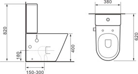 Erga Tina, WC kombi mísa 620x365x820 mm, Rimless + funkce bidetu + toaletní sedátko, bílá lesklá, ERG-V03-TINA-RIM-BID-WH